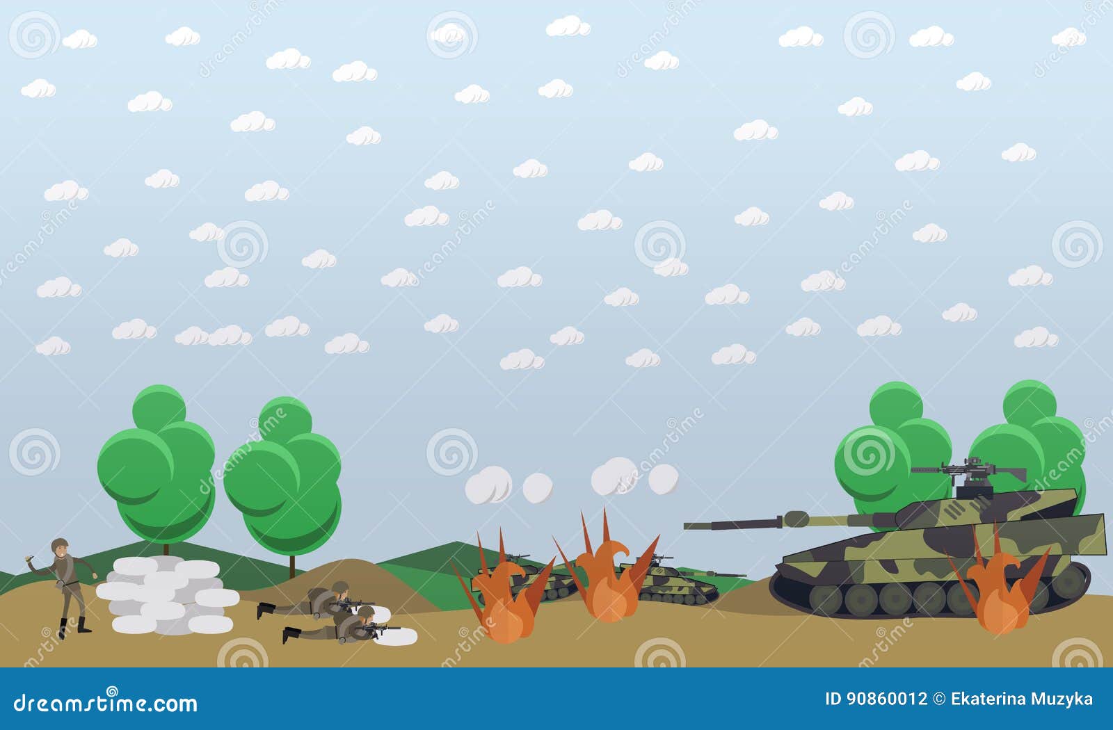 Battlefield Concept Vector Illustration in Flat Style Stock Vector ...