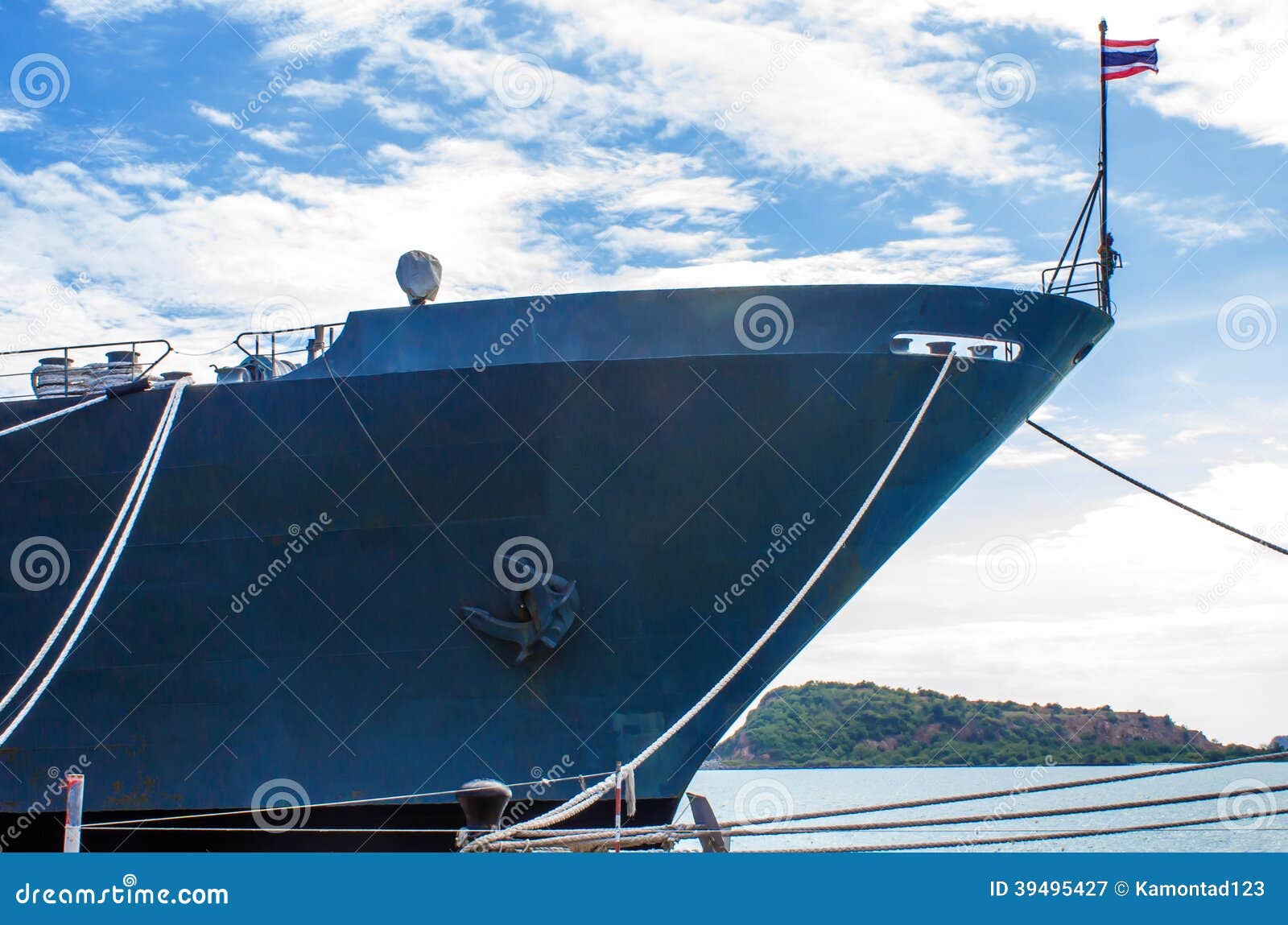 Battleship Docked at the Harbor. Stock Image - Image of anchor, clouds ...