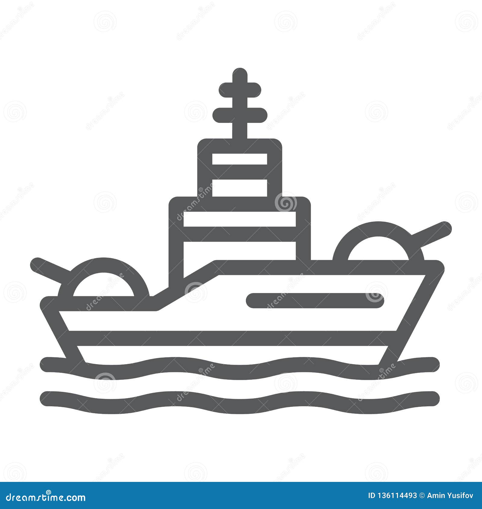 Battleship Line Icon Navy And Army Warship Sign Vector Graphics A Linear Pattern On A White