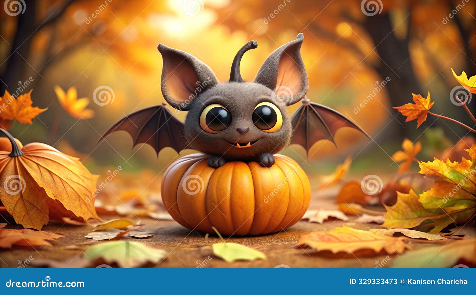 Batty Pumpkin Patch: a 3D Cartoon Bat Snuggling a Miniature Pumpkin ...