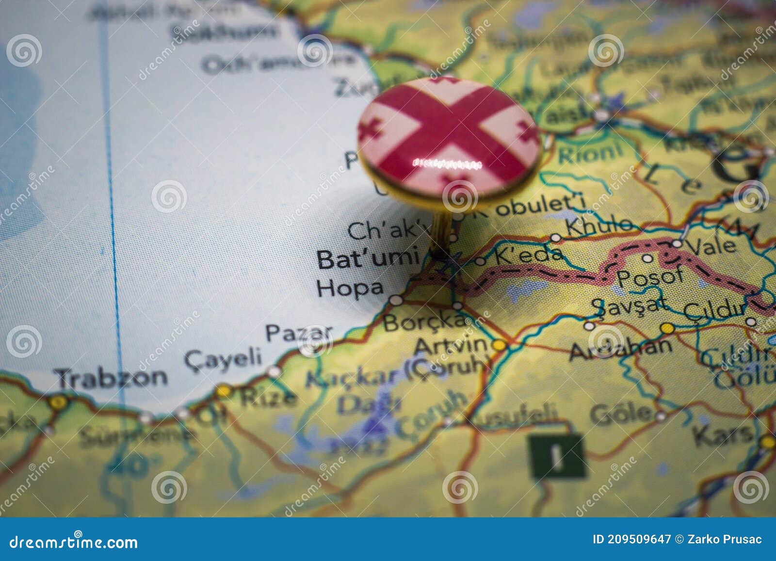 Batumi Pinned on a Map with Flag of Georgia Stock Image - Image of ...