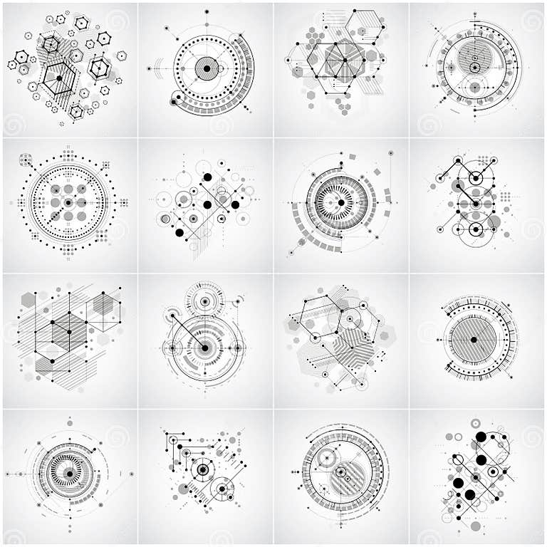 Bauhaus Art. Set of Modular Vector Wallpapers Made Using Lines Stock ...