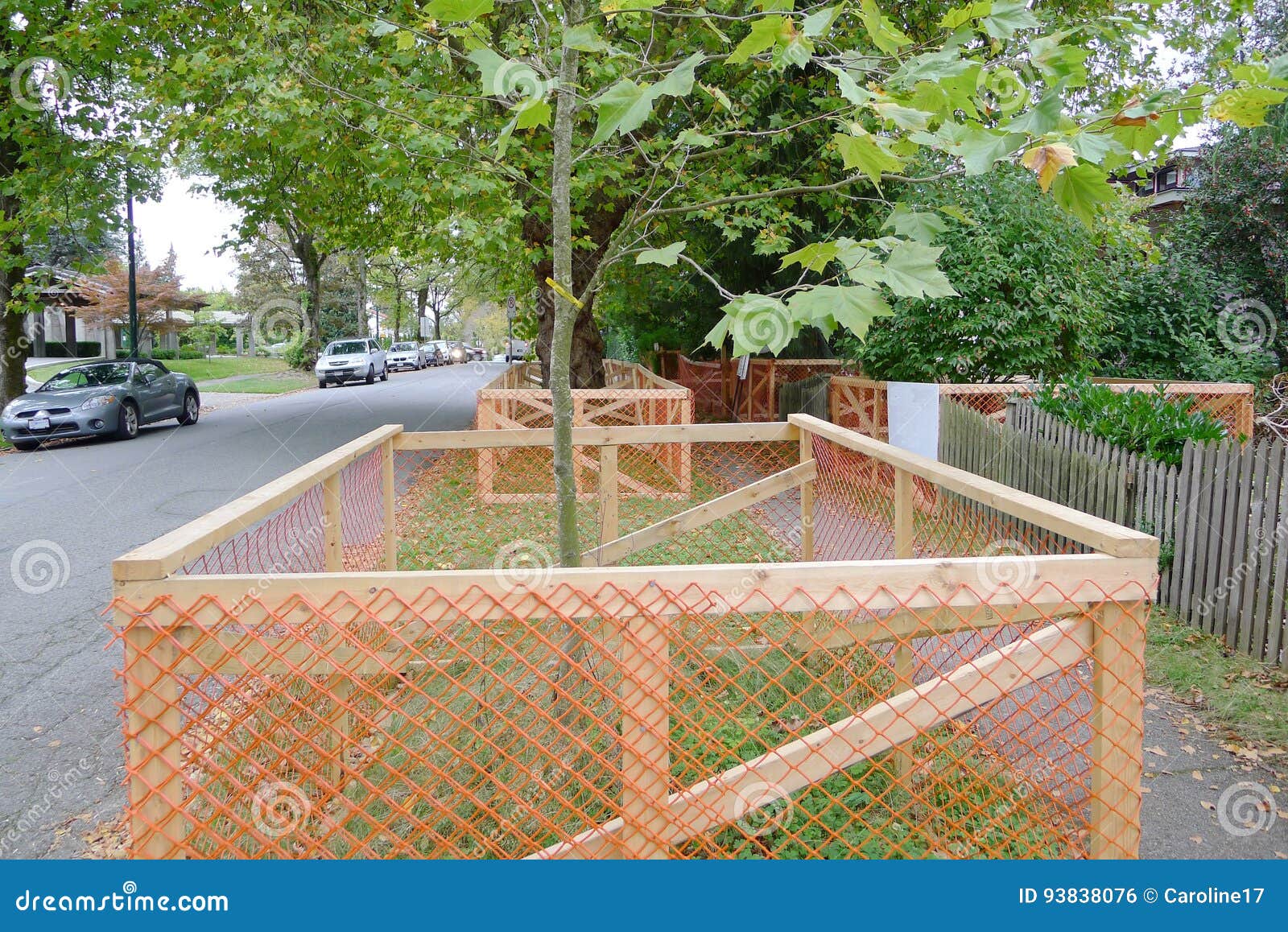 Baum-Schutz-Zaun stockfoto. Bild von bruchstück, diele - 93838076