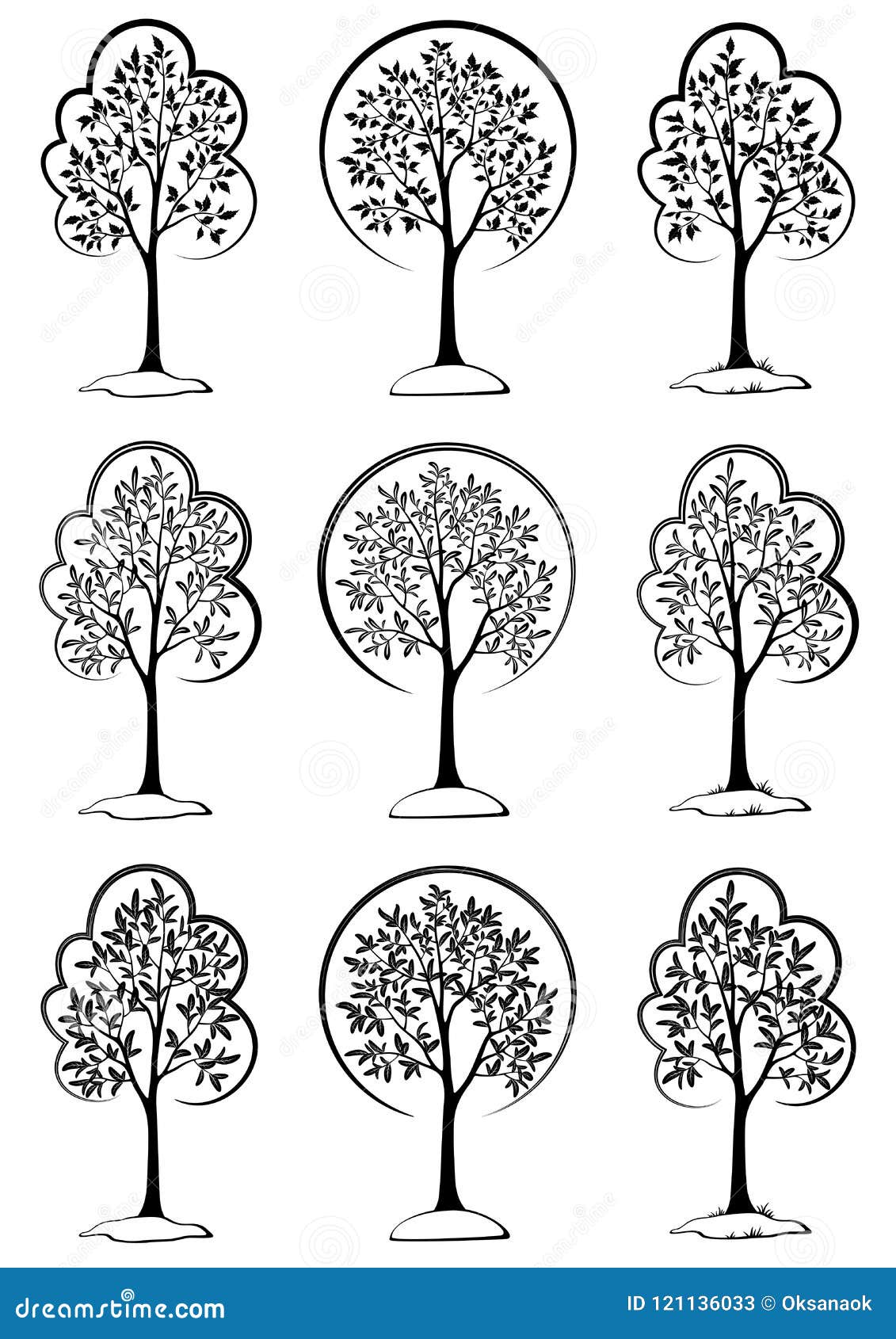 Baum-schwarze Piktogramme vektor abbildung. Illustration von krone ...