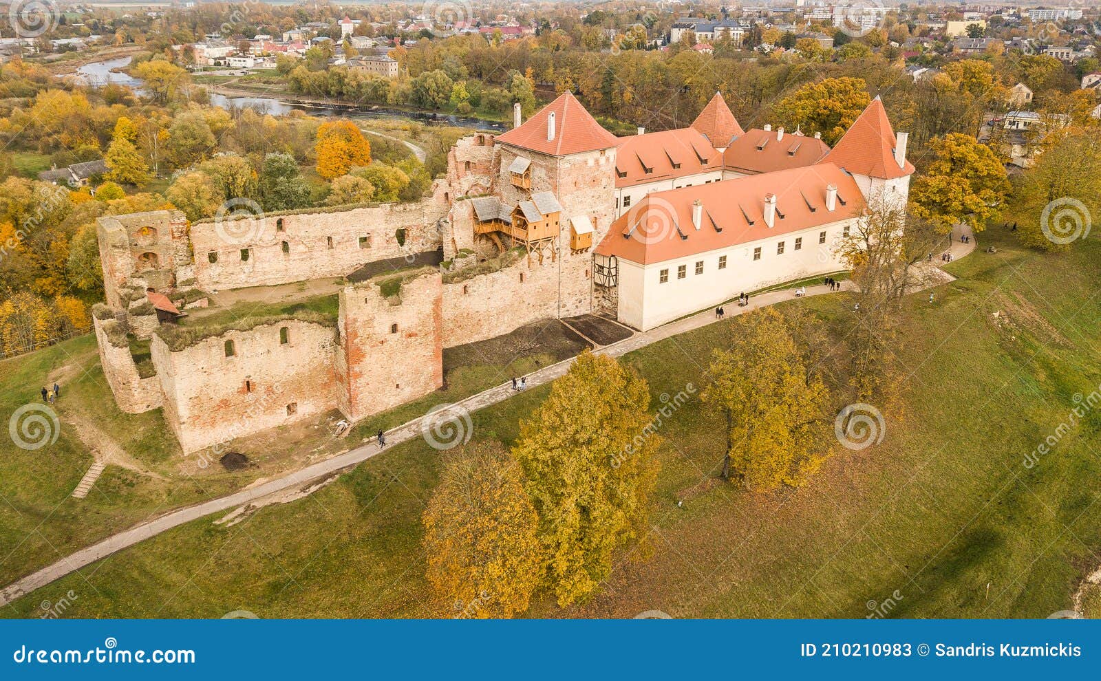 Bauska Town Aerial Panorama with Bauska Medieval Castle Stock Image ...