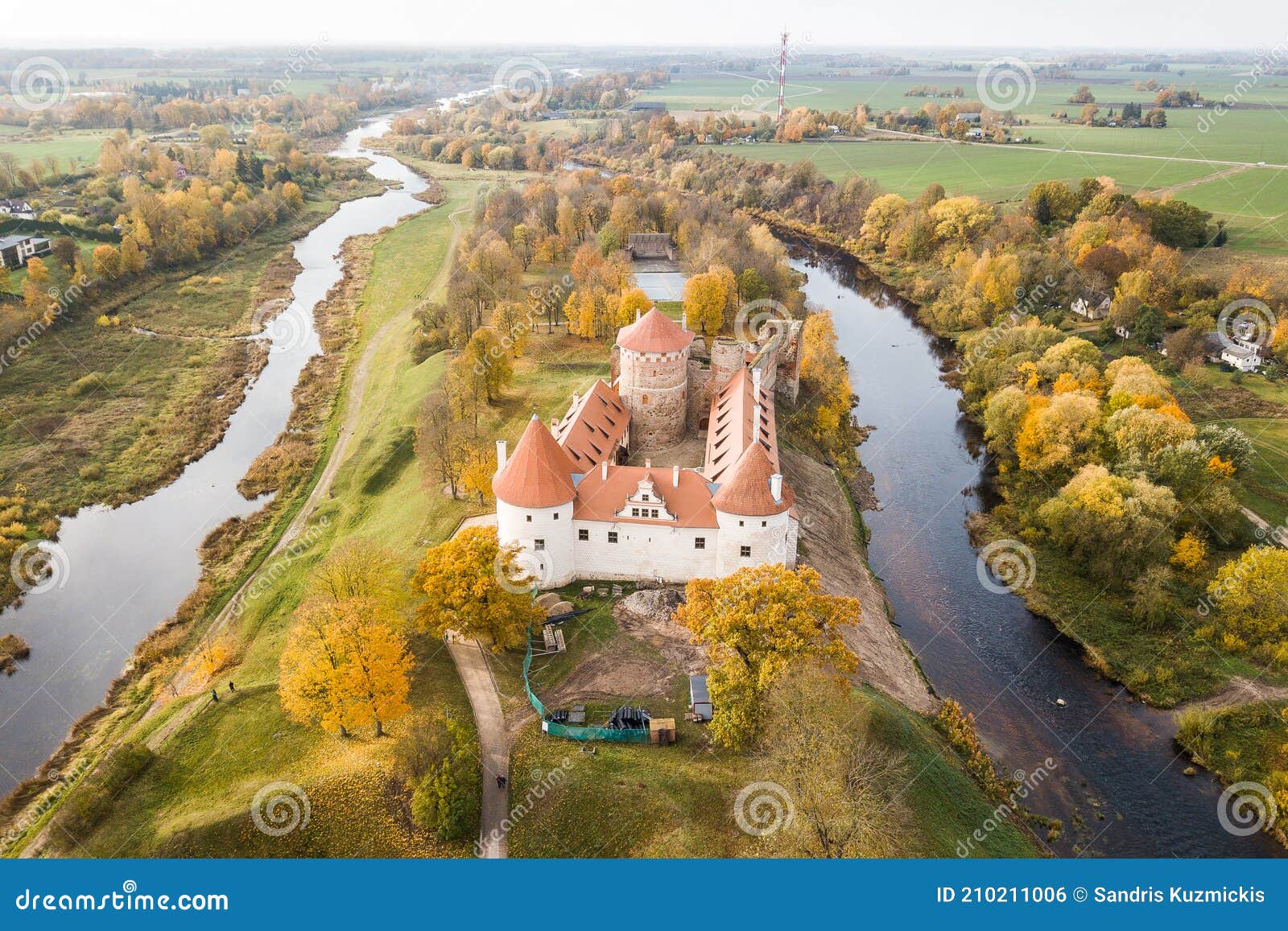Bauska Town Aerial Panorama with Bauska Medieval Castle Stock Photo ...
