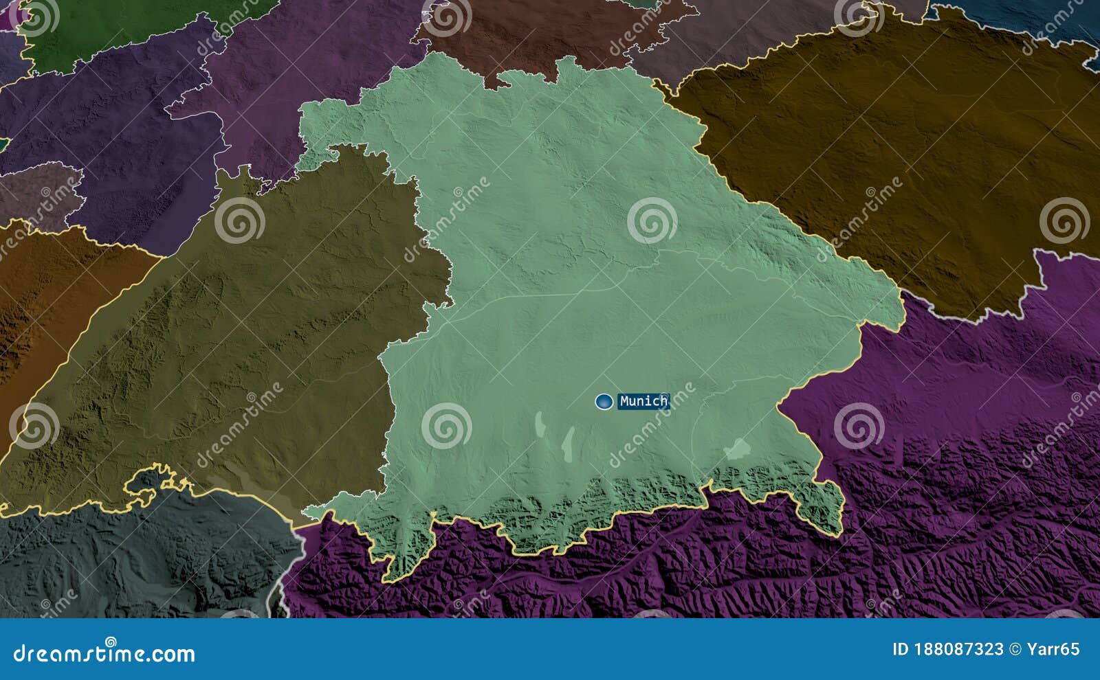 Bavaria, Germany - Highlighted with Capital. Administrative Stock ...