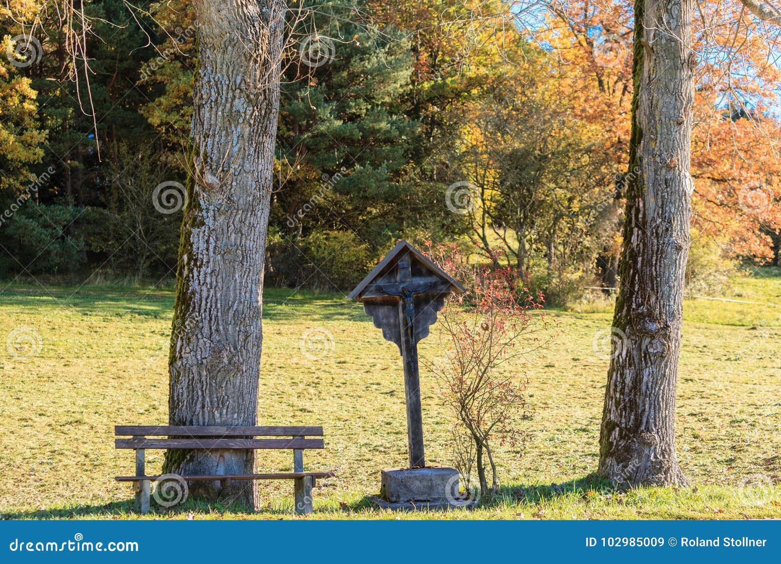 Bavarian Crossroads between Two Trees Stock Image - Image of outdoors ...