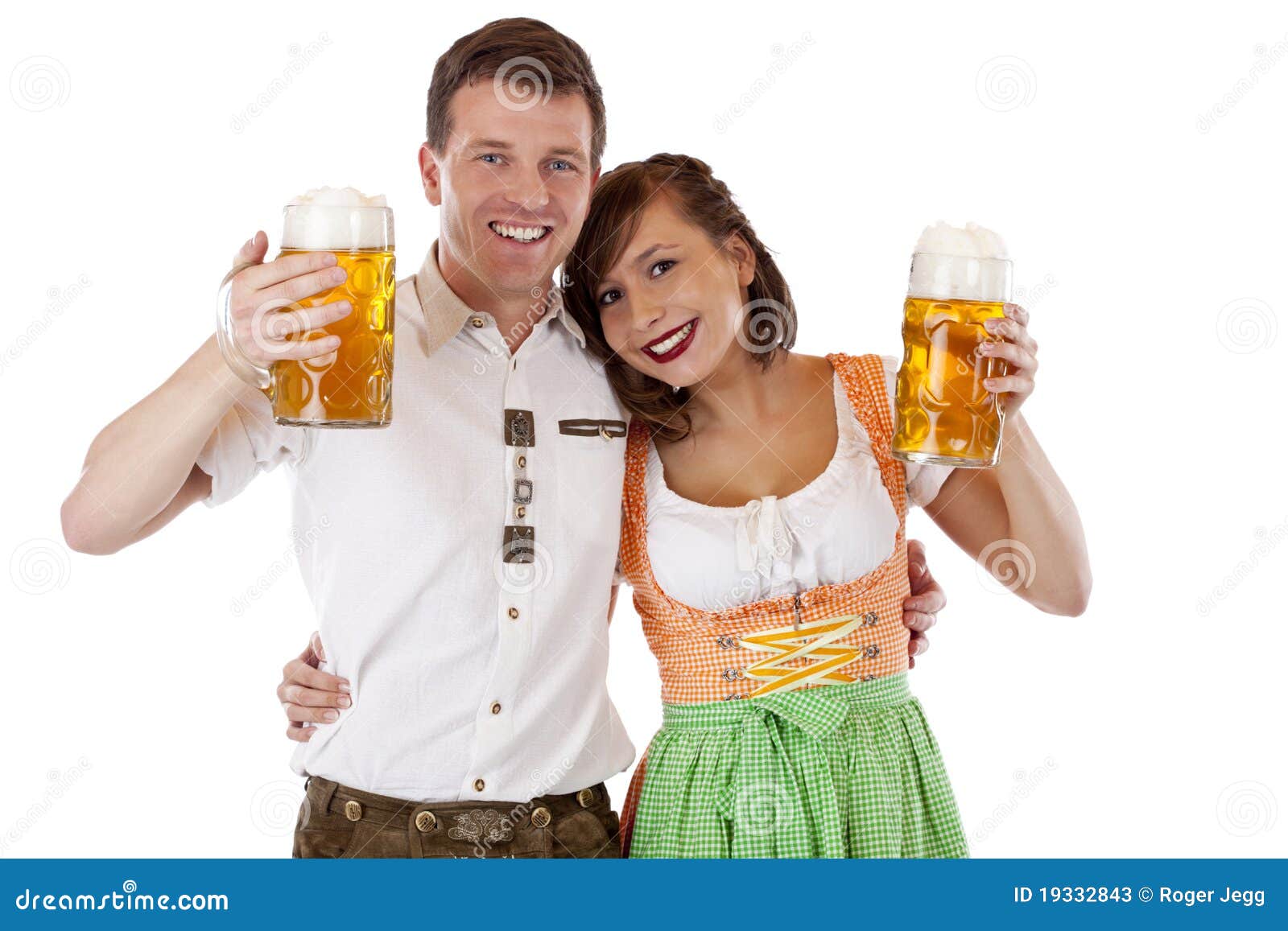 Bavarian Man And Woman In Dirndl With Beer Stein Royalty-Free Stock ...