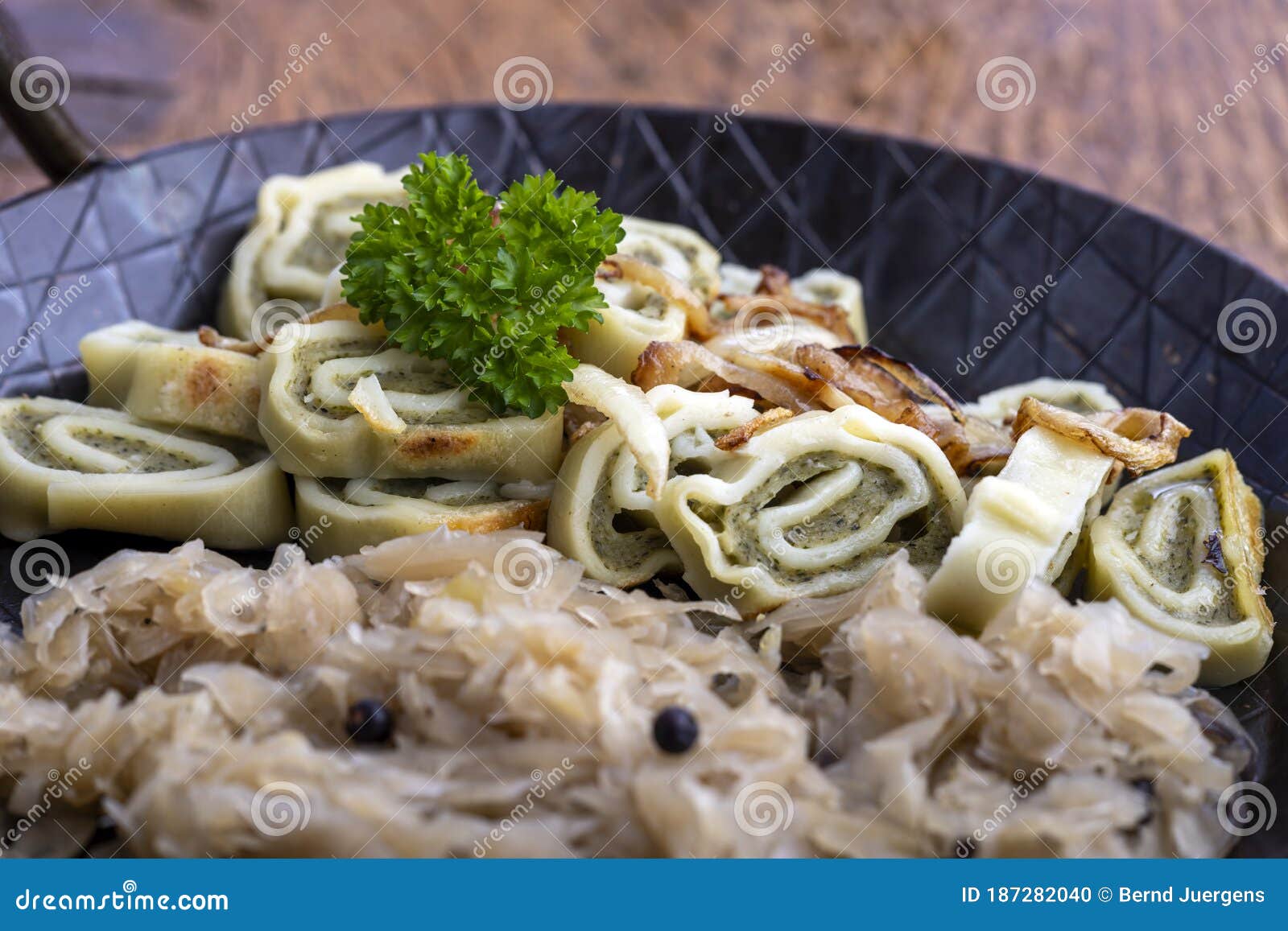 Bavarian maultaschen stock photo. Image of onions, iron - 187282040