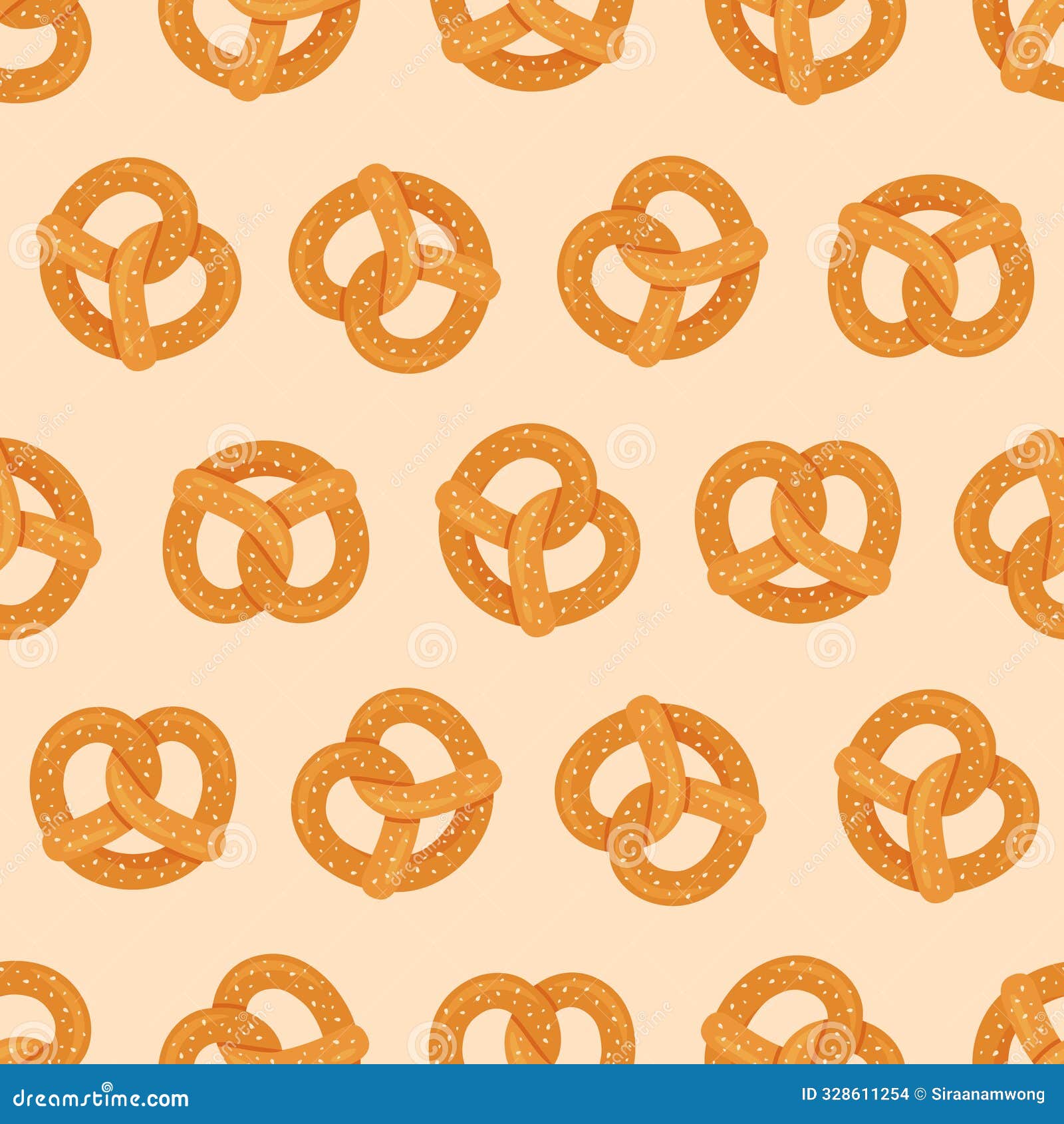 Pretzel Seamless Pattern In Line Art Style. A Bakery Menu Design ...