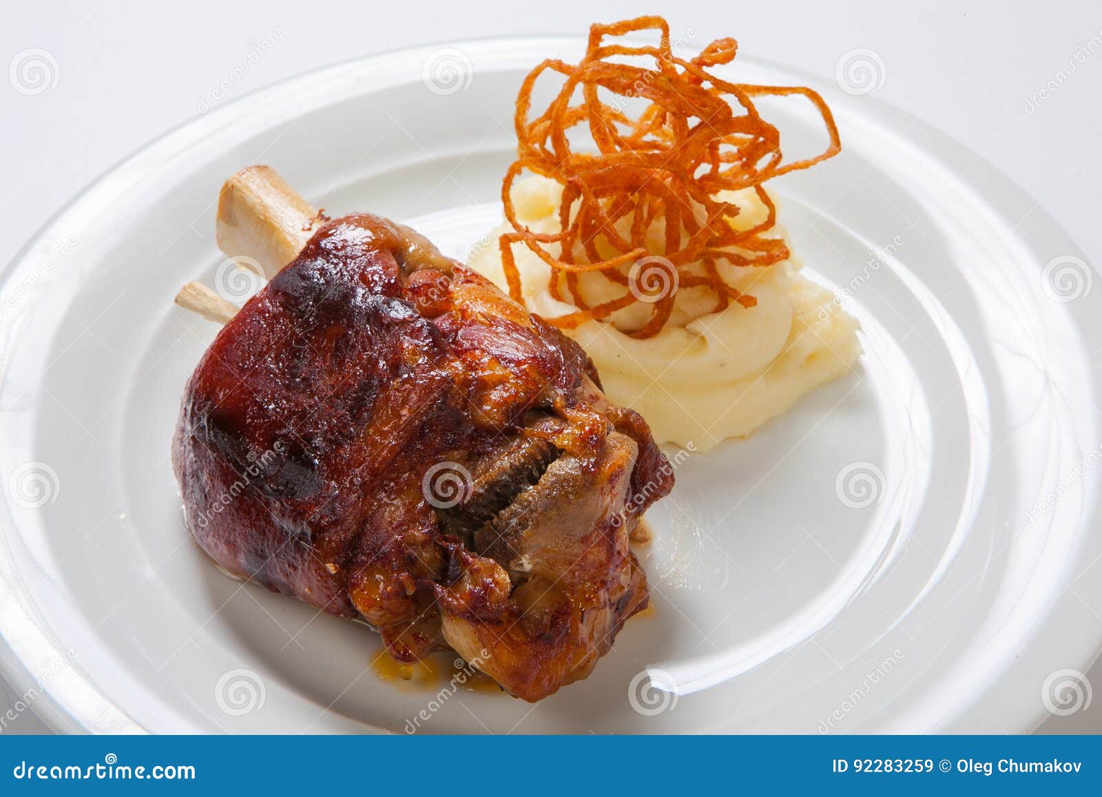 Bavarian Roasted Knuckle of Pork and Mashed Potatoes on Bright ...