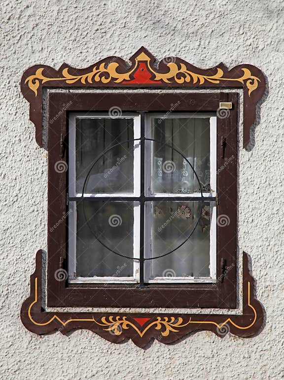 Bavarian Window with Painted Decorations, Austria Stock Image - Image ...