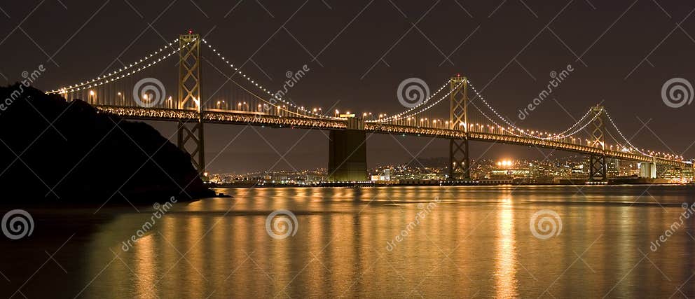 Bay Bridge at night stock photo. Image of night, reflection - 2712474