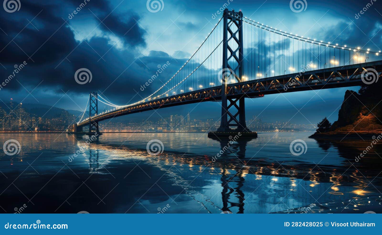 Bay Bridge at Night, Classic View of San Francisco Bay Bridge Stock ...