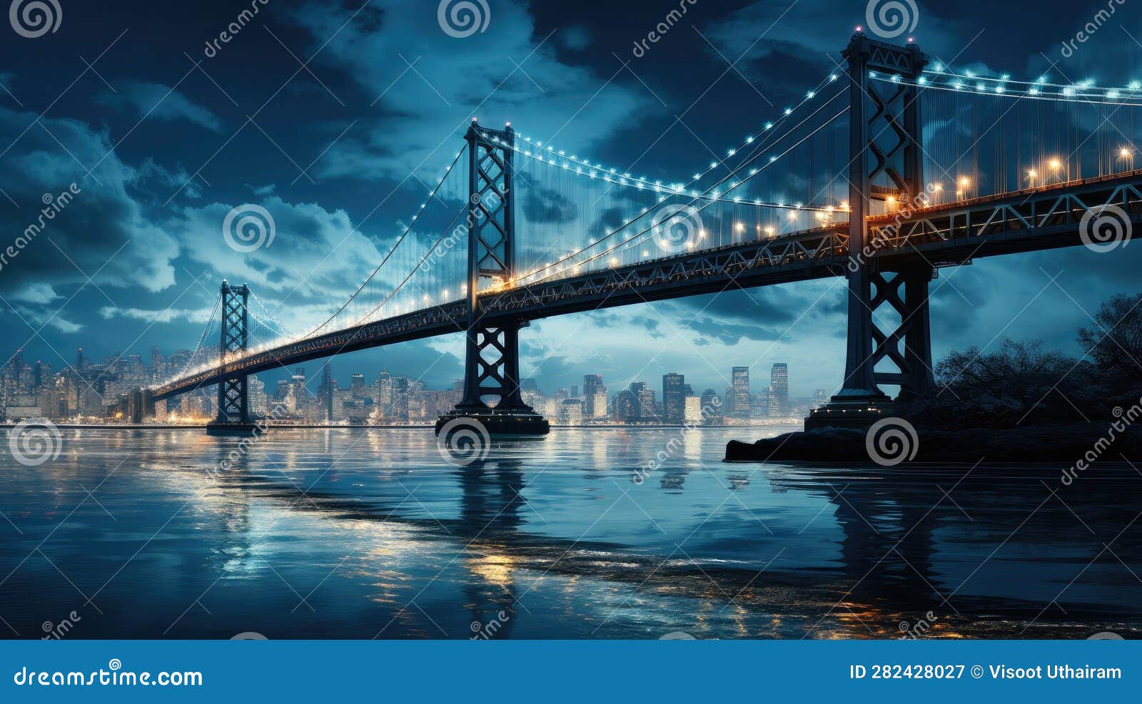 Bay Bridge at Night, Classic View of San Francisco Bay Bridge Stock ...