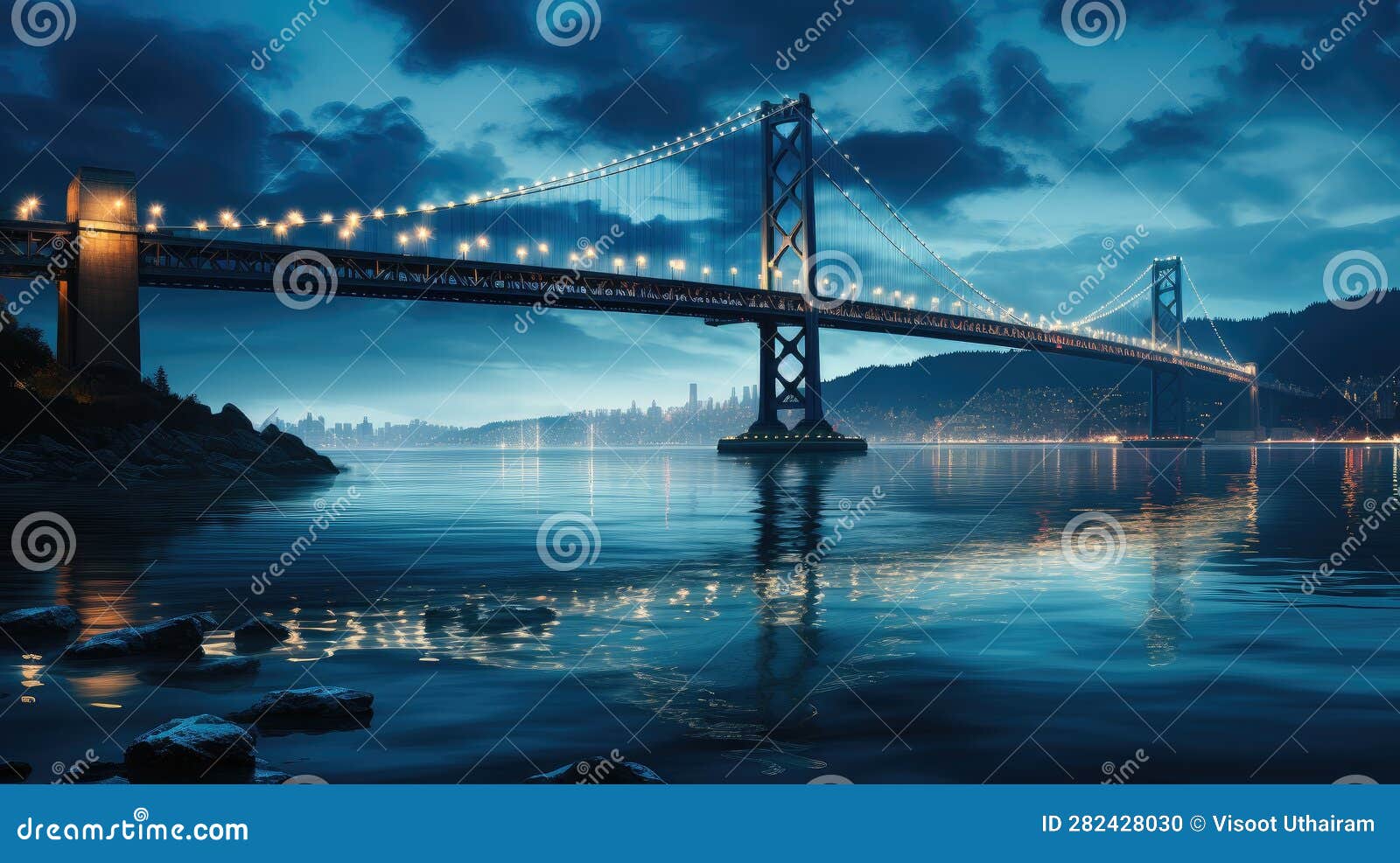 Bay Bridge at Night, Classic View of San Francisco Bay Bridge Stock ...
