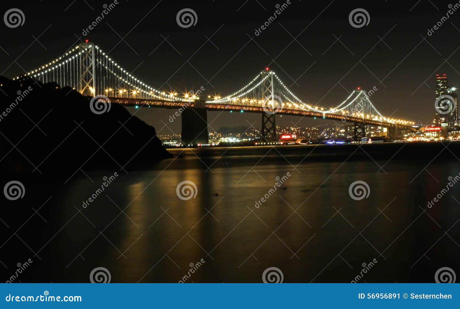 Bay bridge at night stock image. Image of lights, nighttime - 56956891