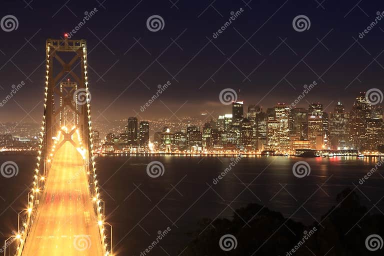 Bay Bridge & San Francisco at Night Stock Photo - Image of financial ...