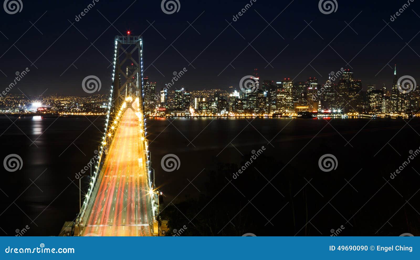 Bay Bridge and San Francisco Skyline at Night Stock Photo - Image of ...