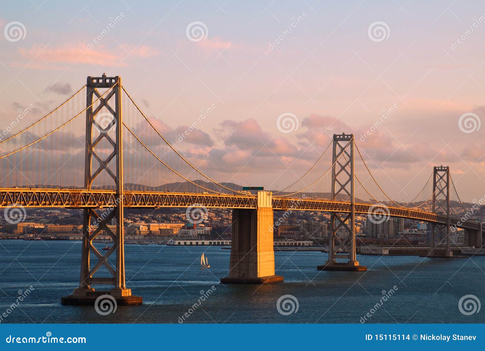 Bay Bridge at Sunset stock photo. Image of scene, architecture - 15115114