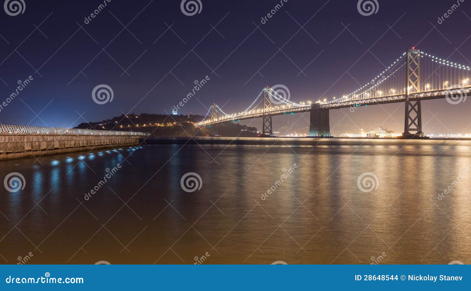 Bay Bridge Towards Treasure Island Stock Photo - Image of night ...