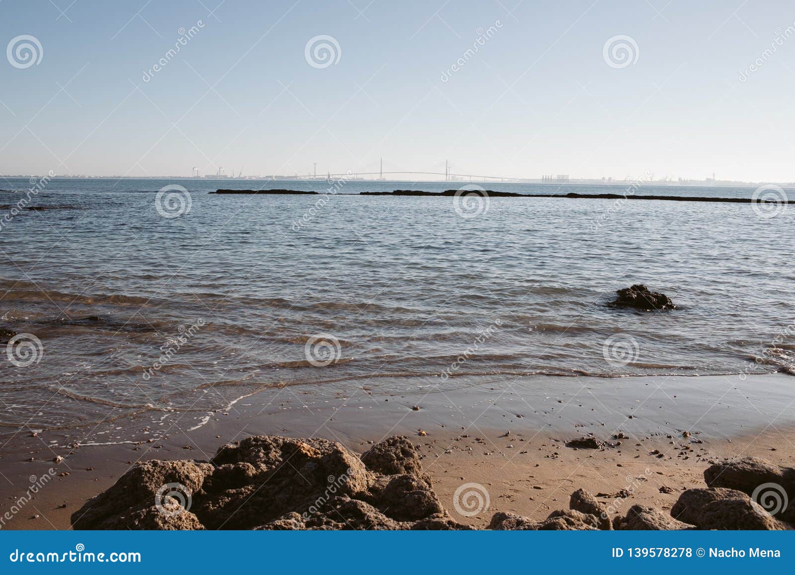 Bay of Cadiz. View of 1812 Constitution Bridge at Cadiz from the Beach ...