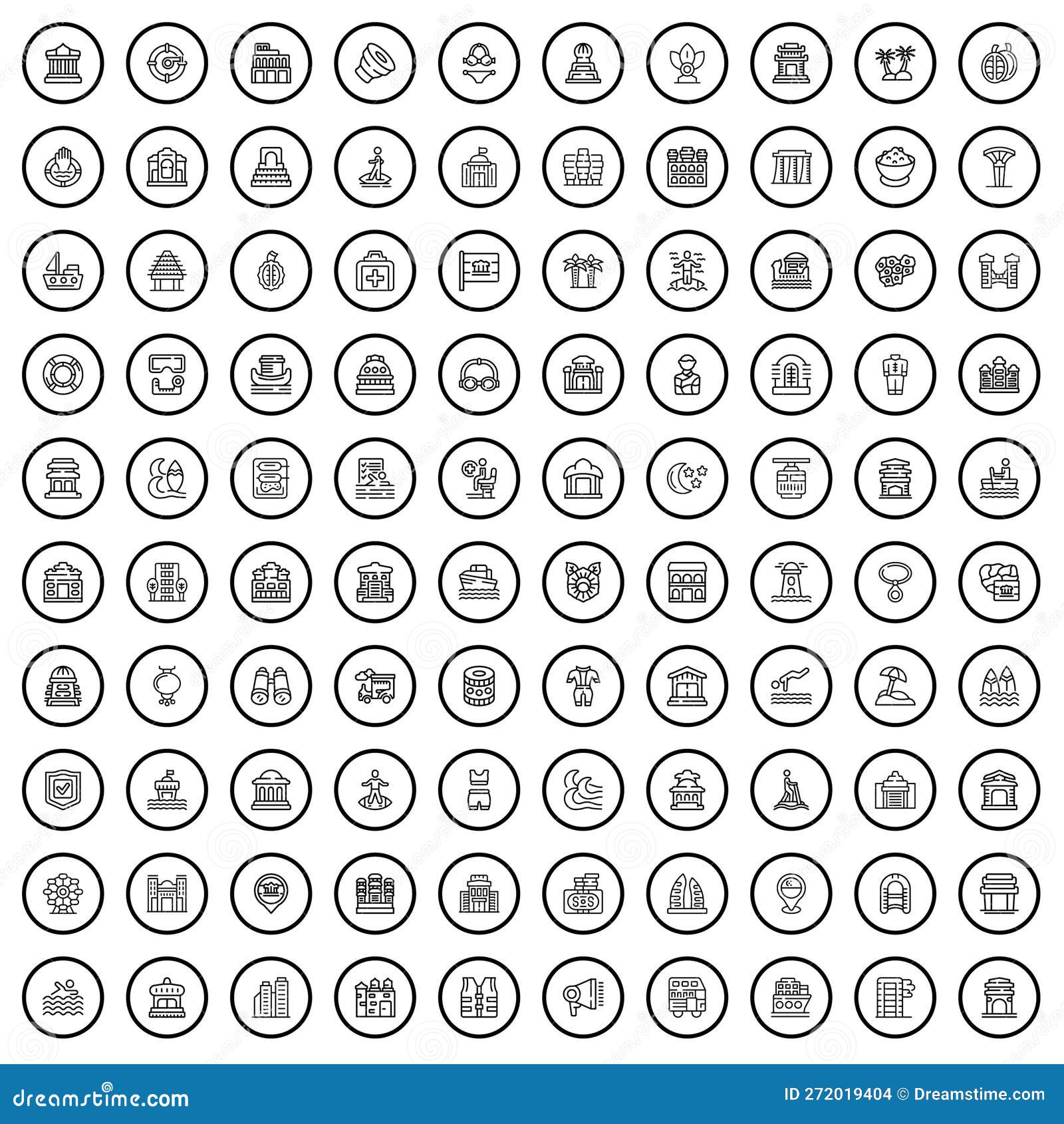 100 Bay Icons Set, Outline Style Stock Illustration - Illustration of ...