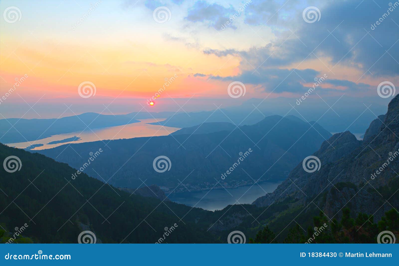Bay of Kotor at Sunset, Montenegro Stock Photo - Image of blue, balkan ...