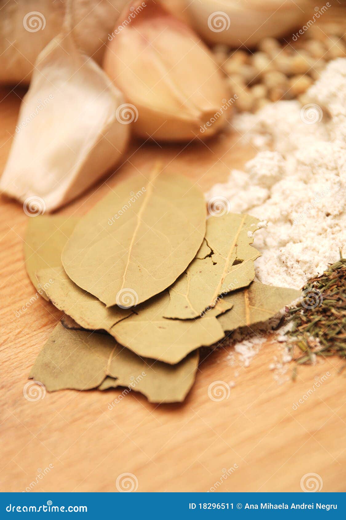 Bay Leaves, Garlic and Food Ingredients Stock Image - Image of ...