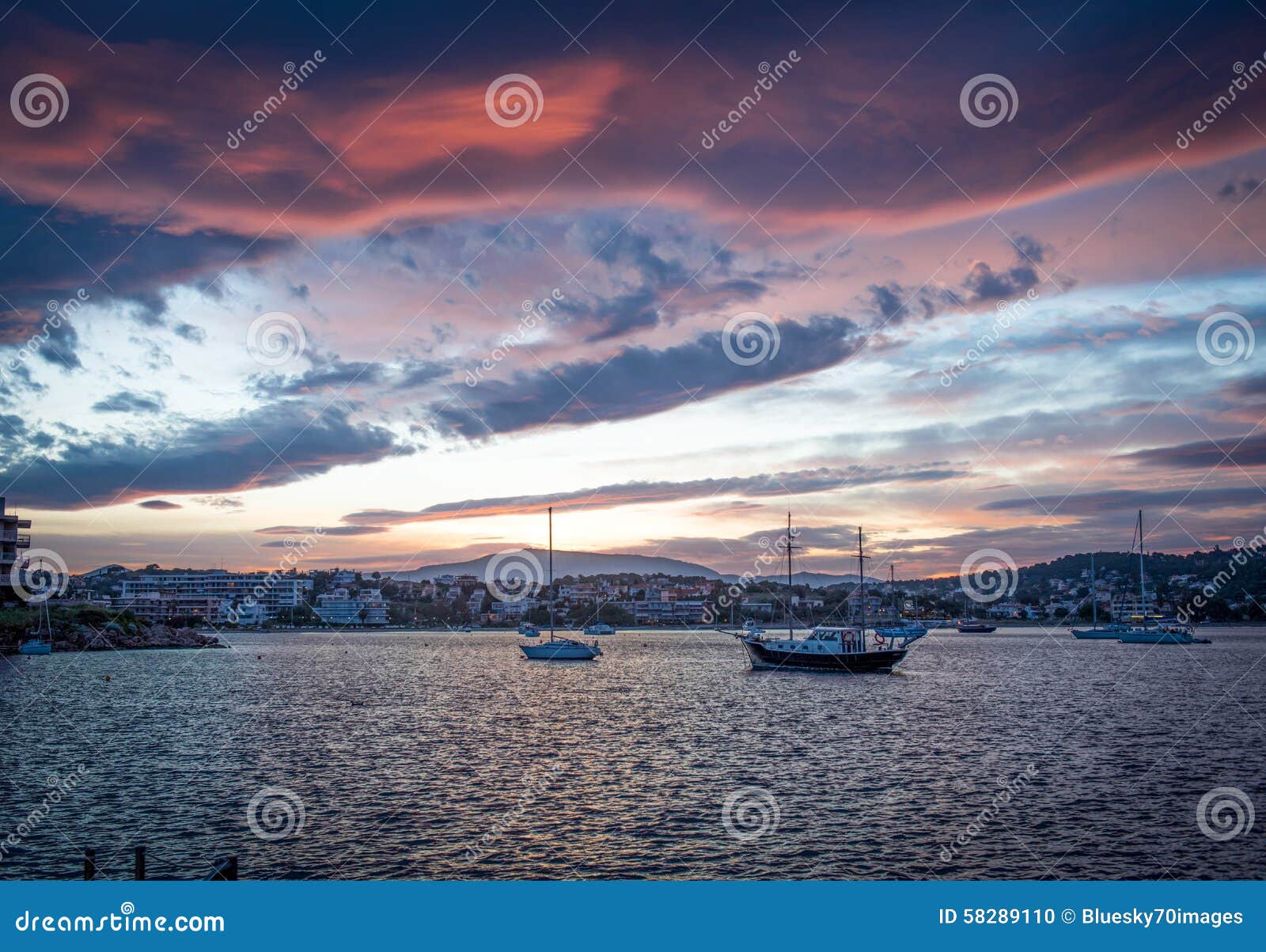 Bay of Porto Rafti stock photo. Image of cloudscape, dramatic - 58289110