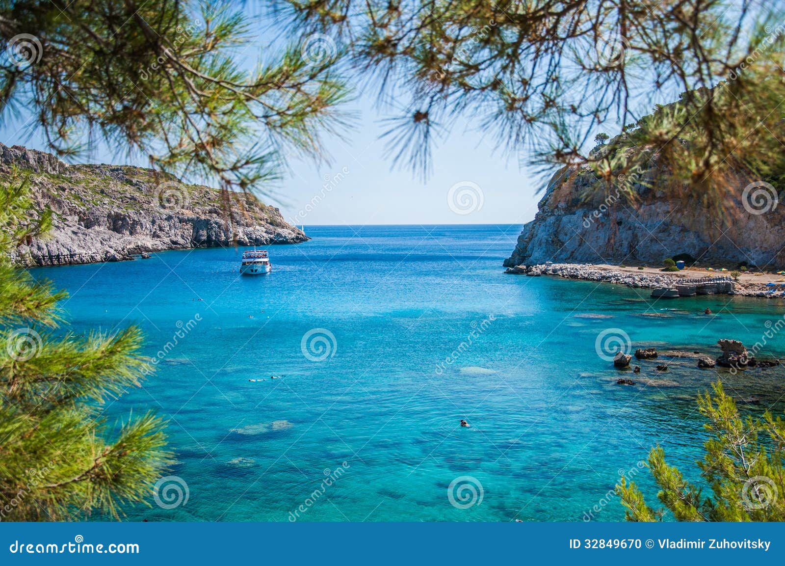 Bay in Rhodes stock photo. Image of greece, island, shore - 32849670