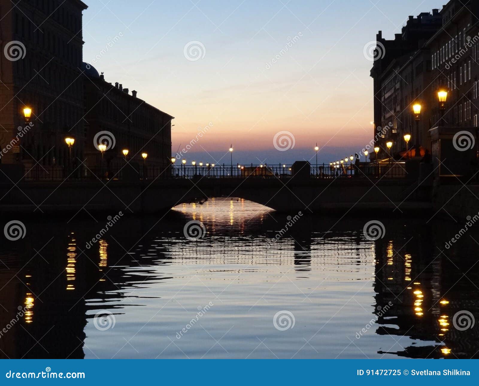 Bay of Trieste, Marina in Trieste Stock Image - Image of water, lights ...