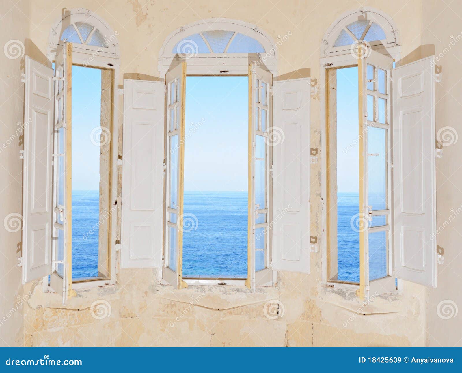 Bay Window Overlooking Mediterranean Sea Stock Image - Image of decline ...