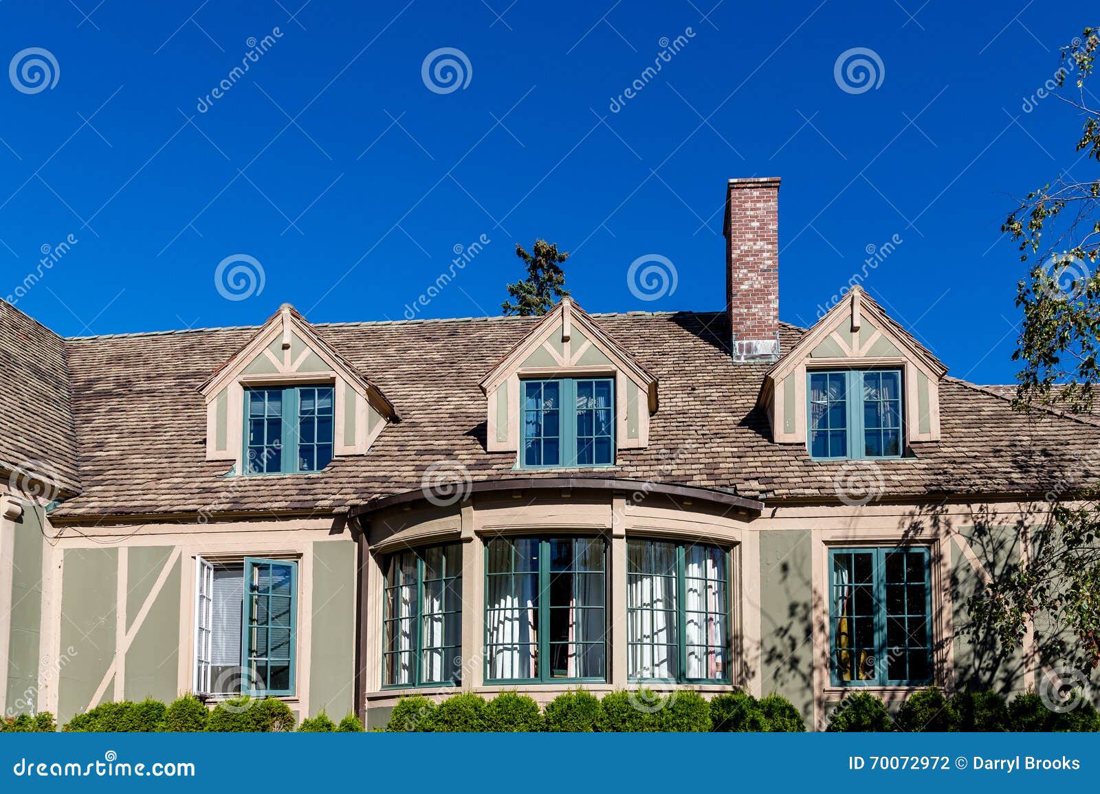 Bay Window Under Three Dormers Stock Photo - Image of building, house ...
