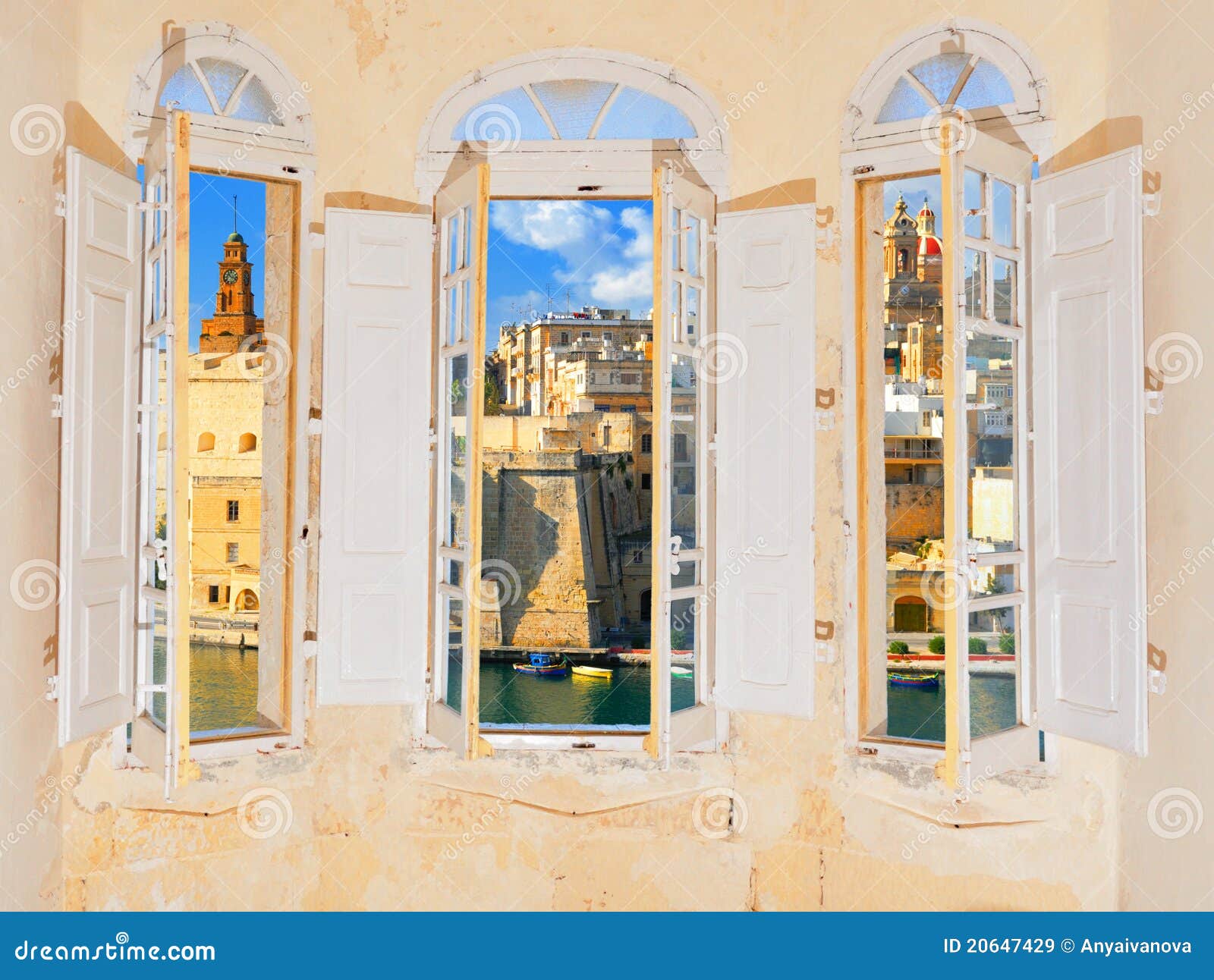 Bay Window with View Over Valetta Harbor in Malta Stock Image - Image ...