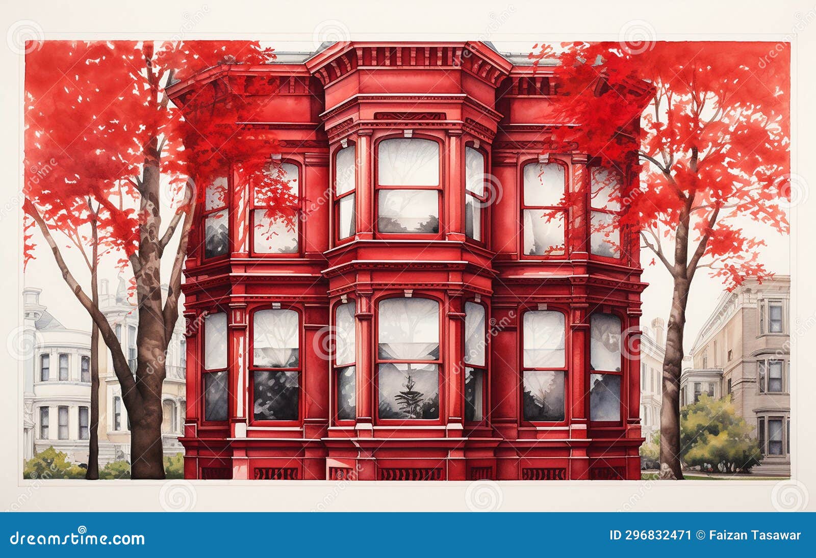 Bay Windows in Red on a White Background -Generative Ai Stock Image ...