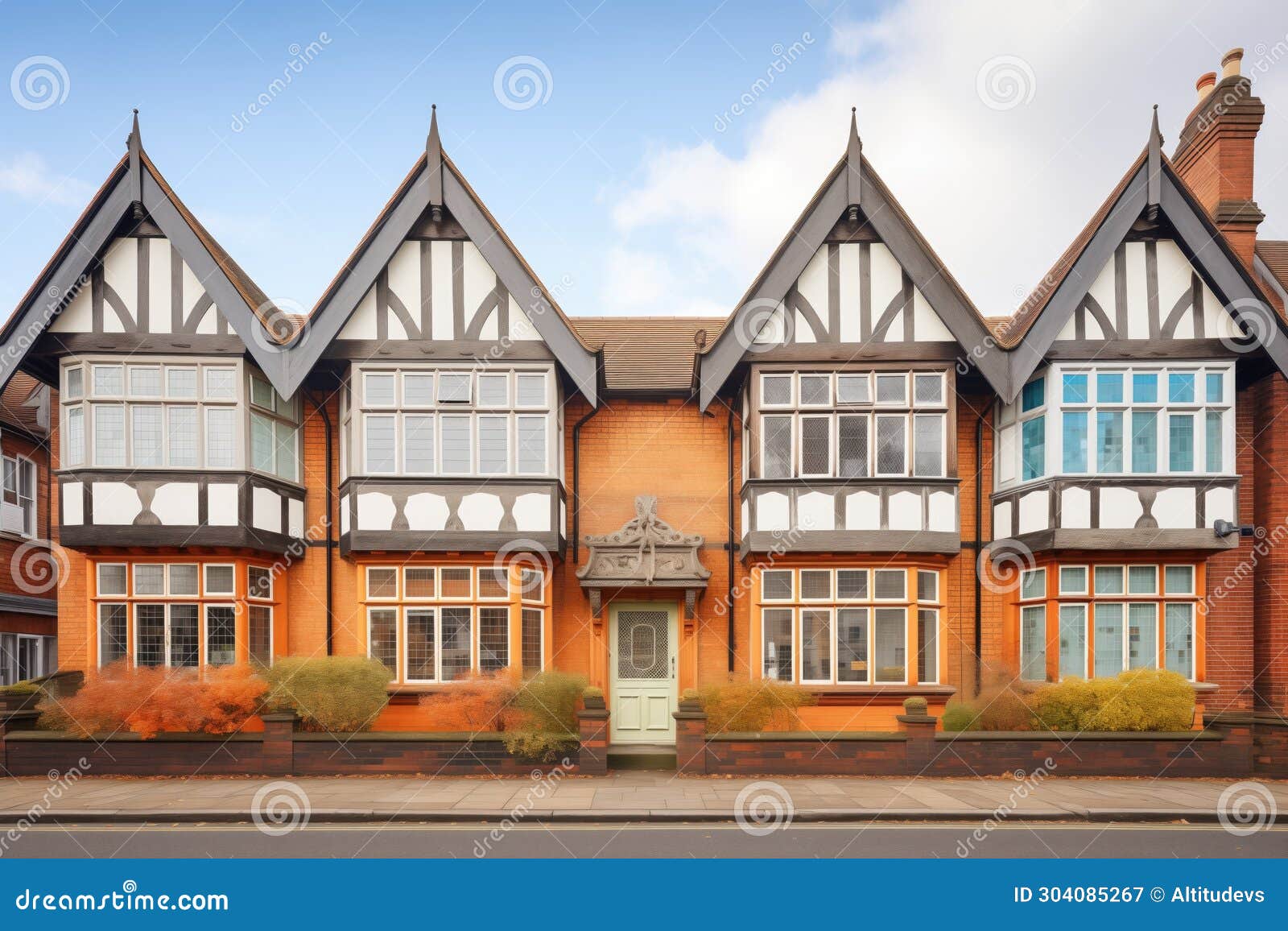 Bay Windows on Tudor House with Brickwork Stock Image - Image of ...