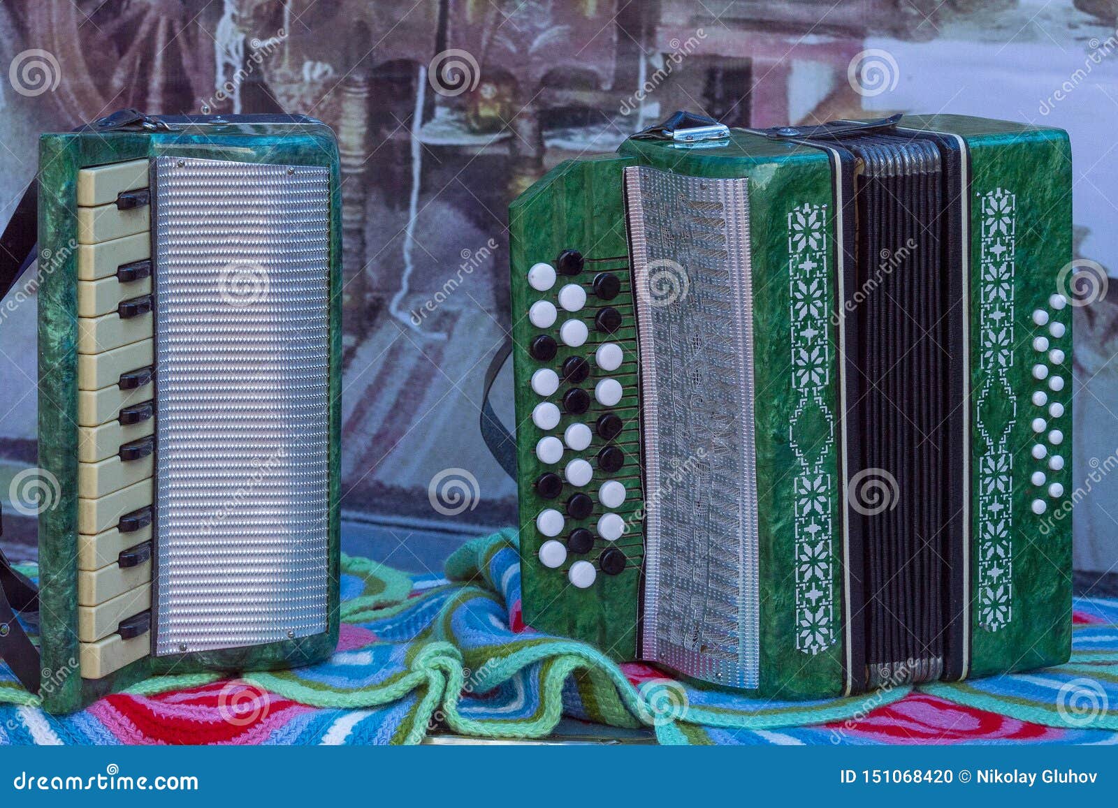 Bayan and Accordion Green on the Table. Stock Photo - Image of green ...