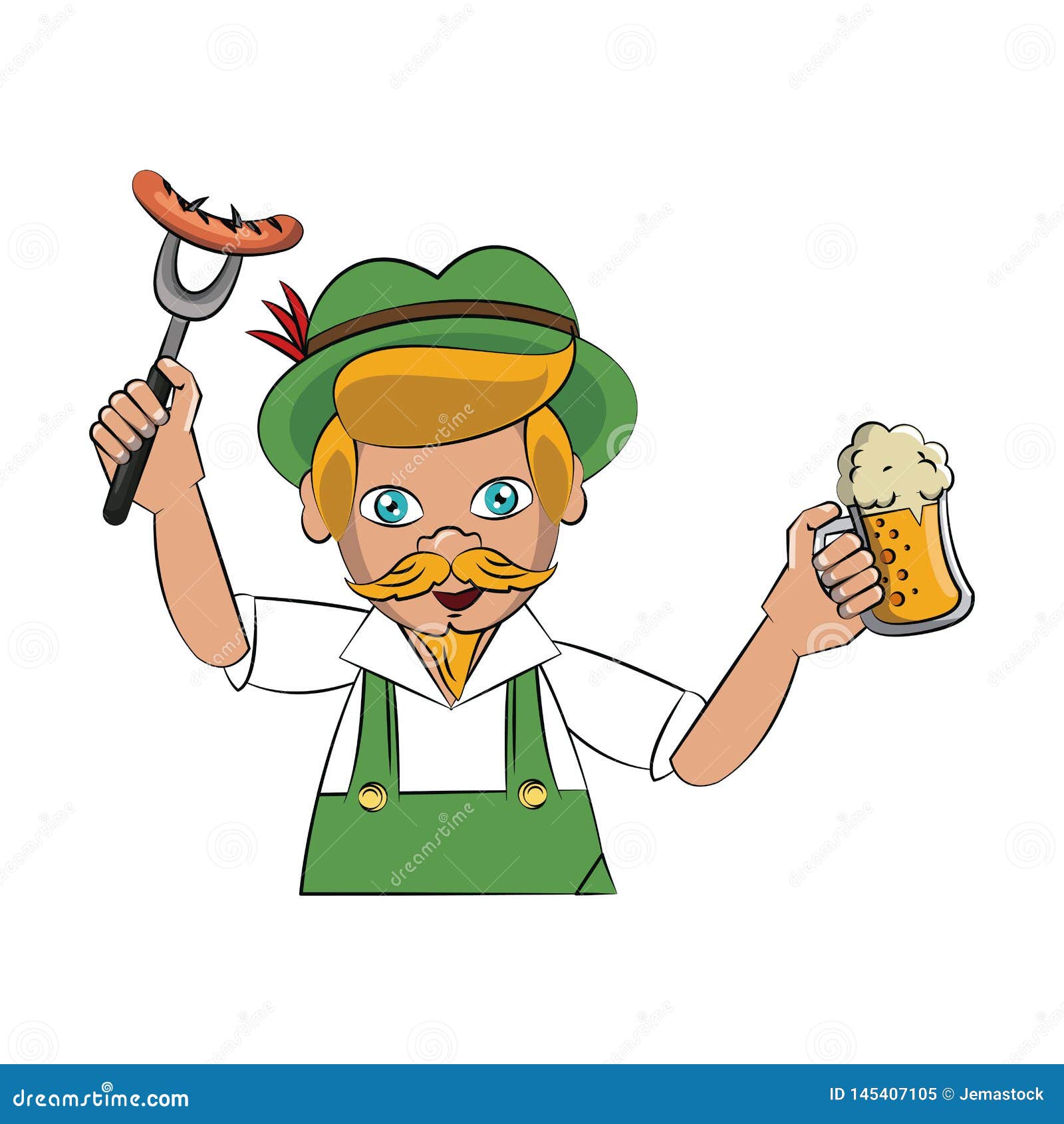 Bayerischer Mann Mit Wurst Und Bier Vektor Abbildung - Illustration von ...