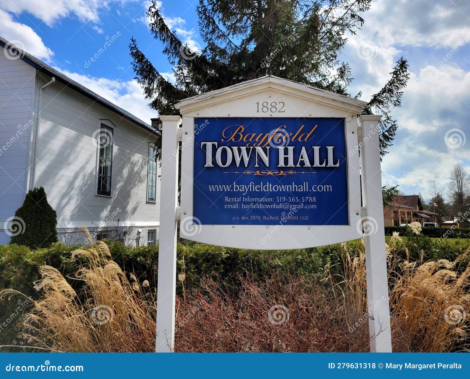 Bayfield Town Hall Sign stock photo. Image of indication - 279631318
