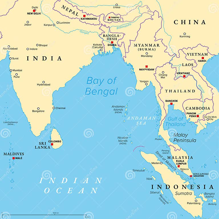 Bay of Bengal, Northeastern Part of the Indian Ocean, Political Map ...