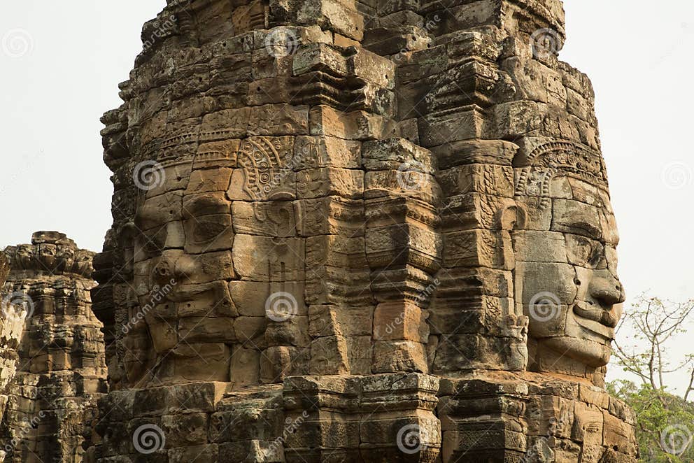 Bayon face column stock photo. Image of faces, khmer - 53922466