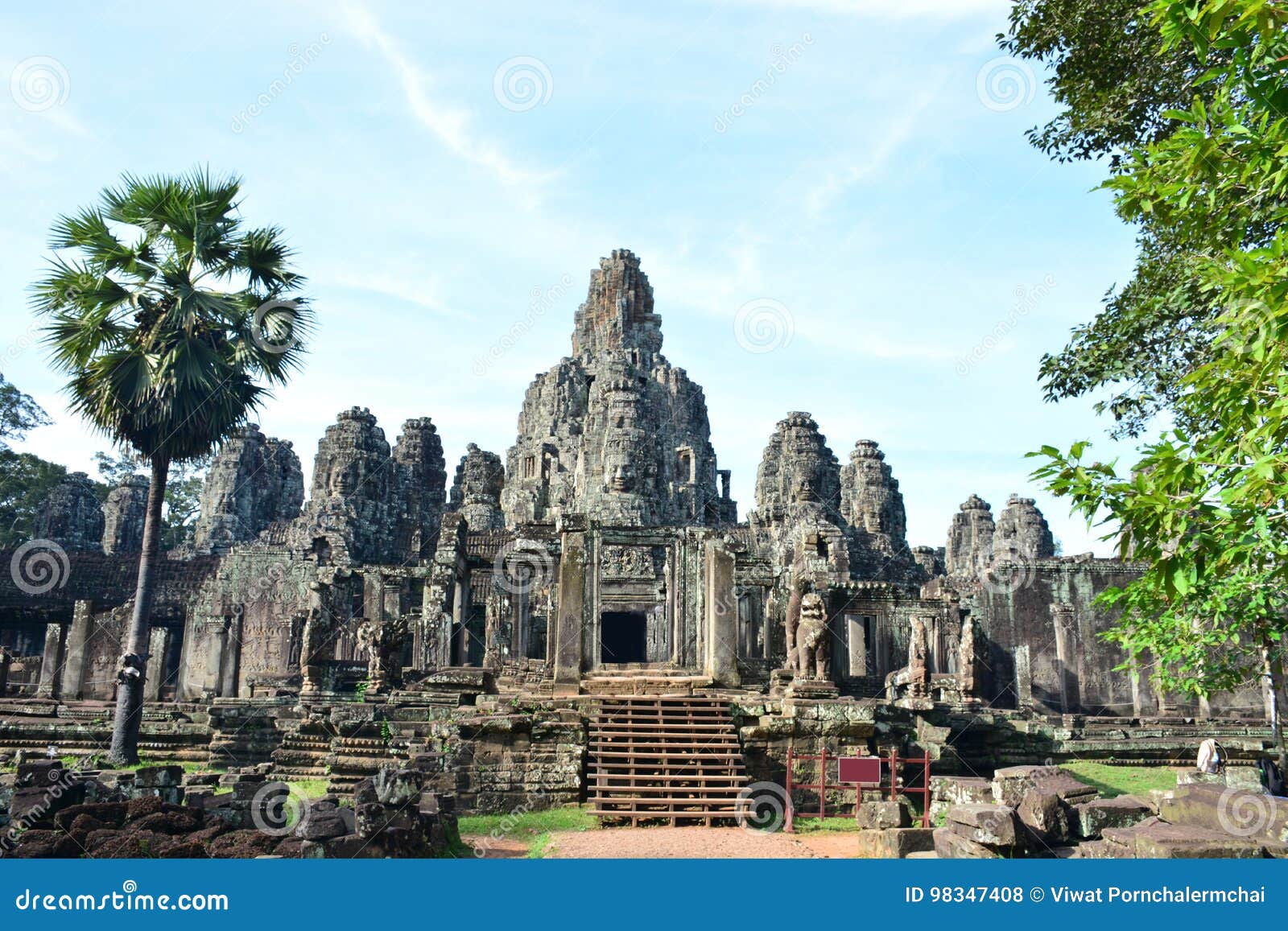 Bayon temple in Cambodia stock photo. Image of tree, ancient - 98347408