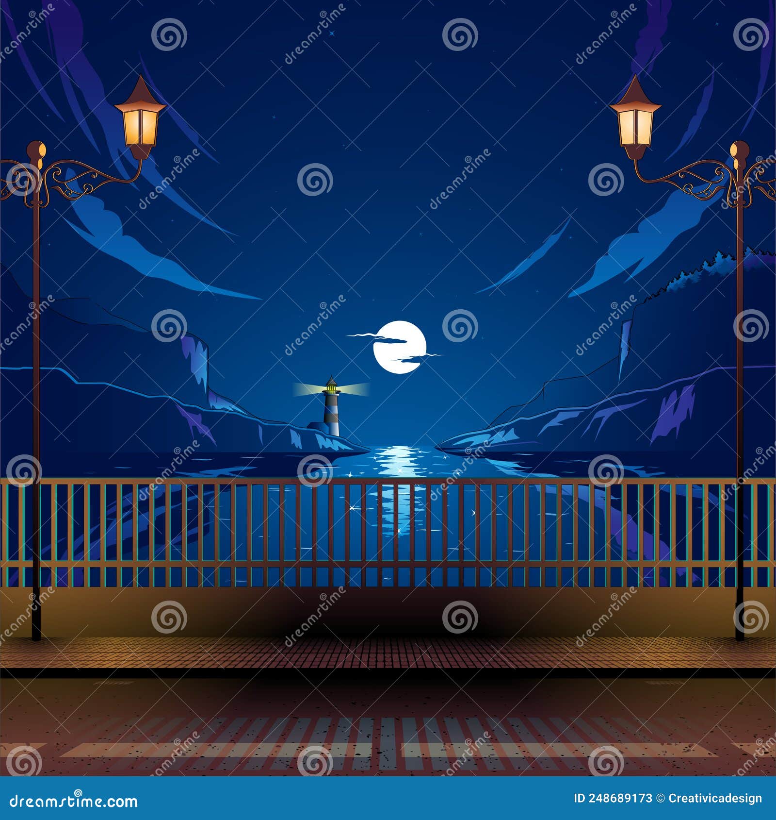 Bayview Bridge at Night Background Illustration Stock Vector ...