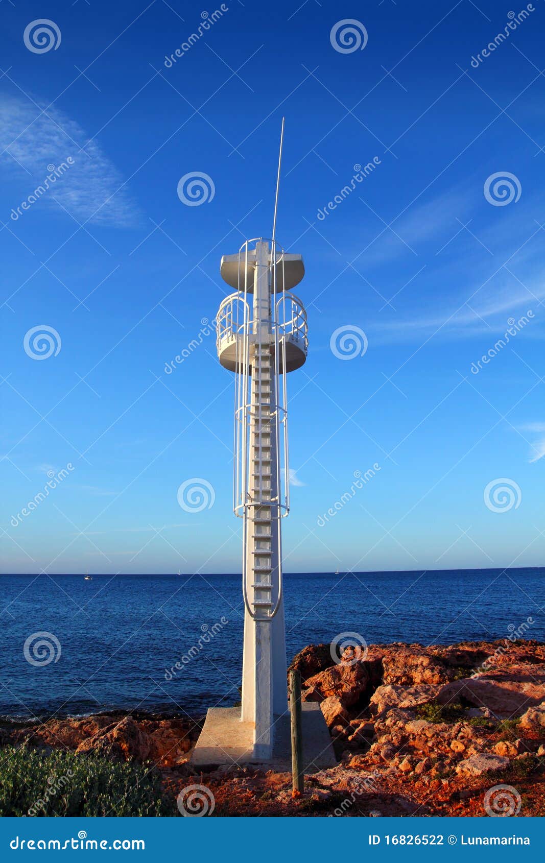 Baywatch White Lookout Tower in Mediterranean Stock Photo - Image of ...