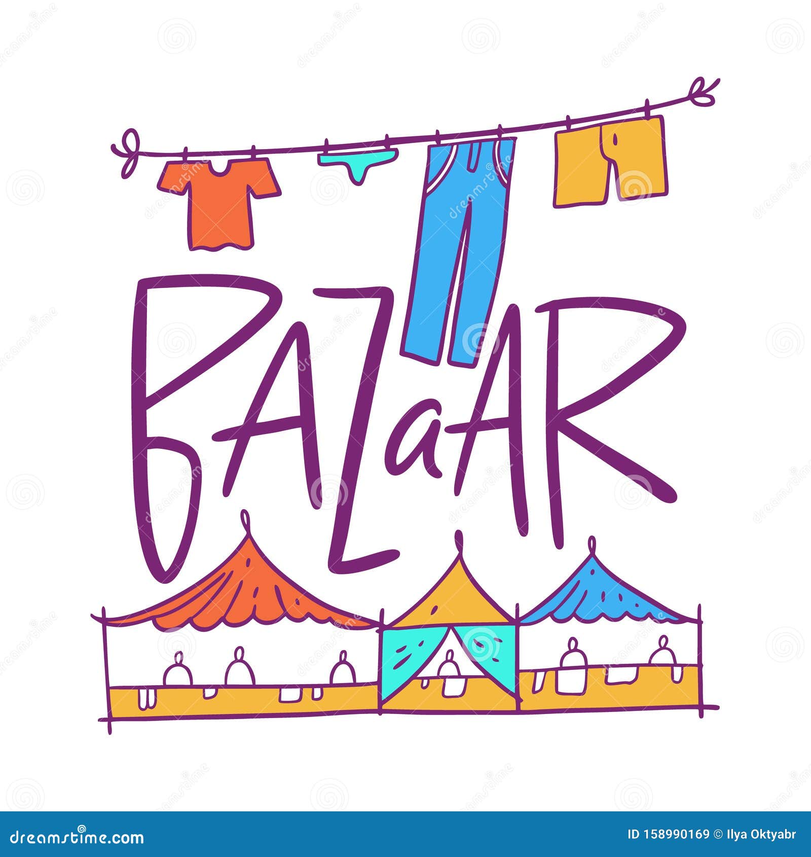 Bazaar Hand Drawn Vector Illustration. Isolated on White Background ...