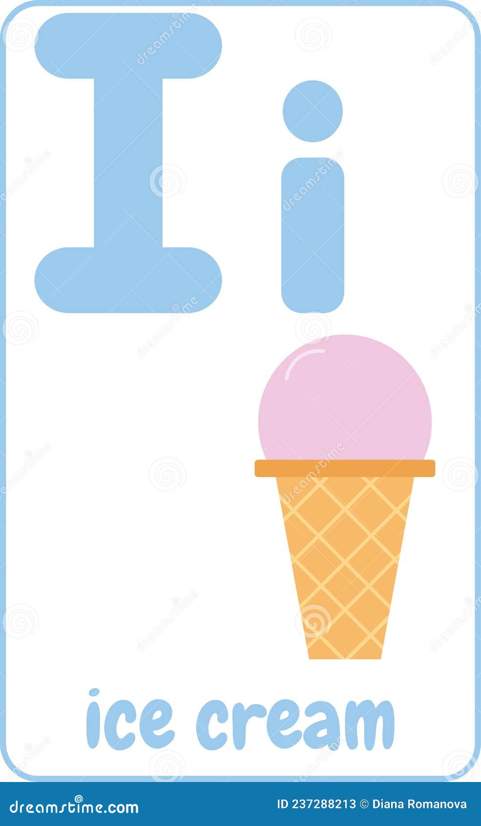 Cute Letter I for Kids in Cartoon Style. English Alphabet Card for Kids ...