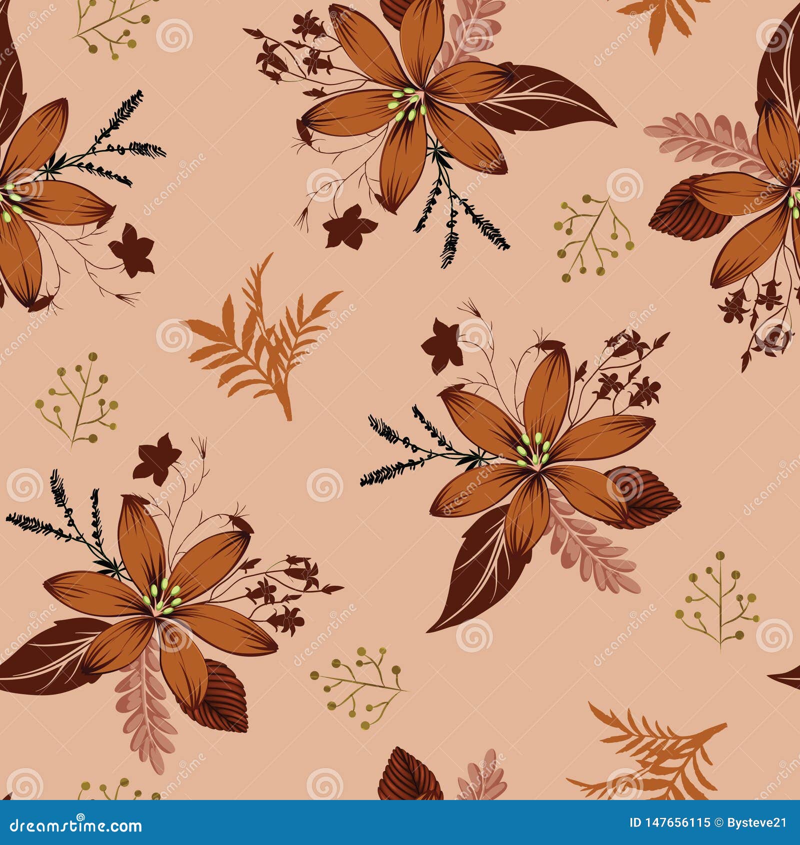 Seamless Flower Leaves Pattern Small Leaf Design Stock Vector ...
