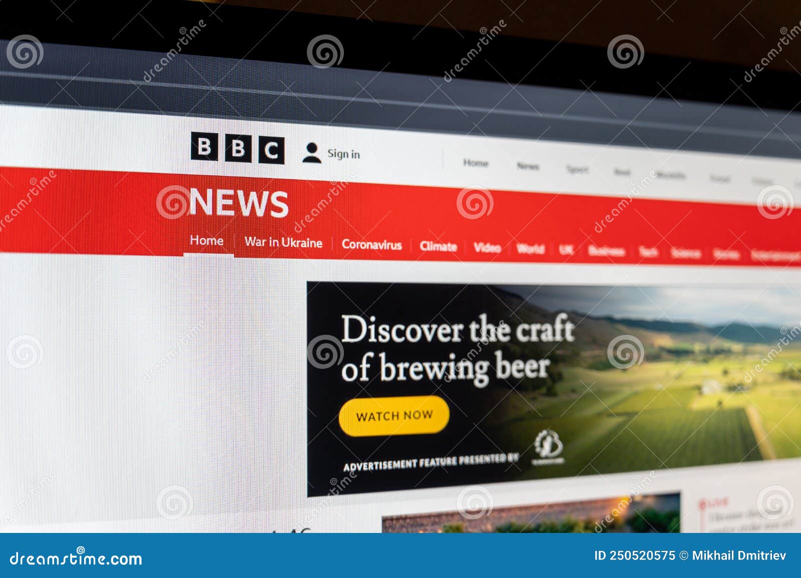 BBC News Webpage on PC Screen. BBC News is Operational Division ...